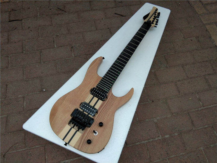 New Made Matte Natural 7 Strings Neck Through Body Double Wave Electric ...