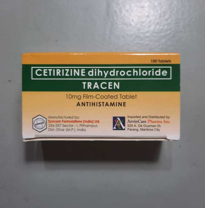 Antihistamine Tracen Cetirizine Dihydrochloride 100 Tablets - 10 mg ...