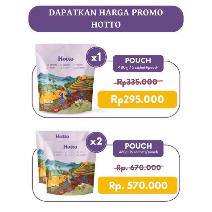 PROMO 2 POUCH HOTTO PURTO (32 SACHET) - SUPERFOOD MULTIGRAIN DENGAN UBI ...