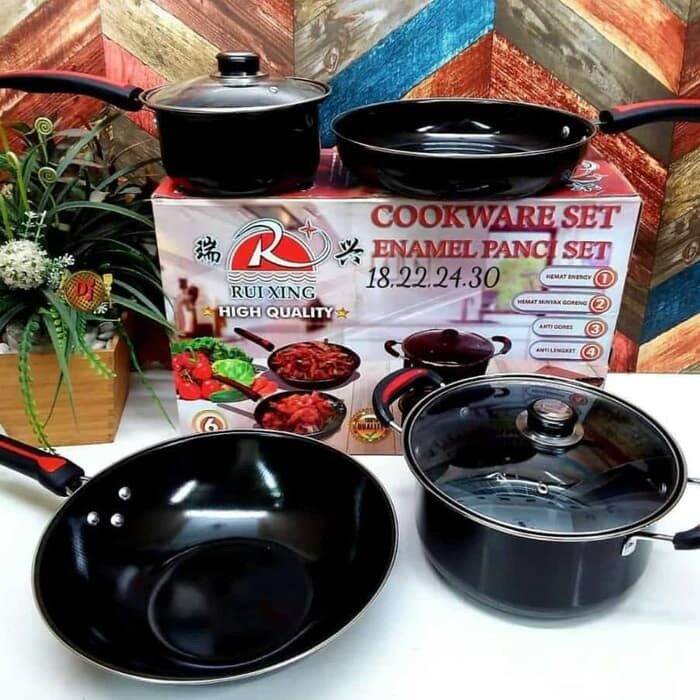 Panci Set Enamel Cookware Set Tutup Kaca Toko MangKiki | Lazada Indonesia