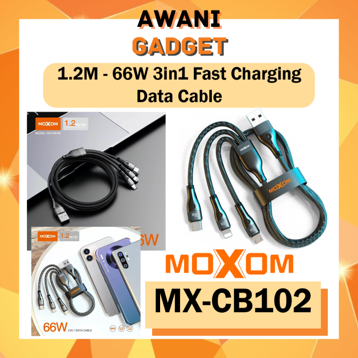 Moxom MX-CB102 66W 3.1A 3 in 1 Micro/IP/Type-C Super Fast Charge 1.2 ...