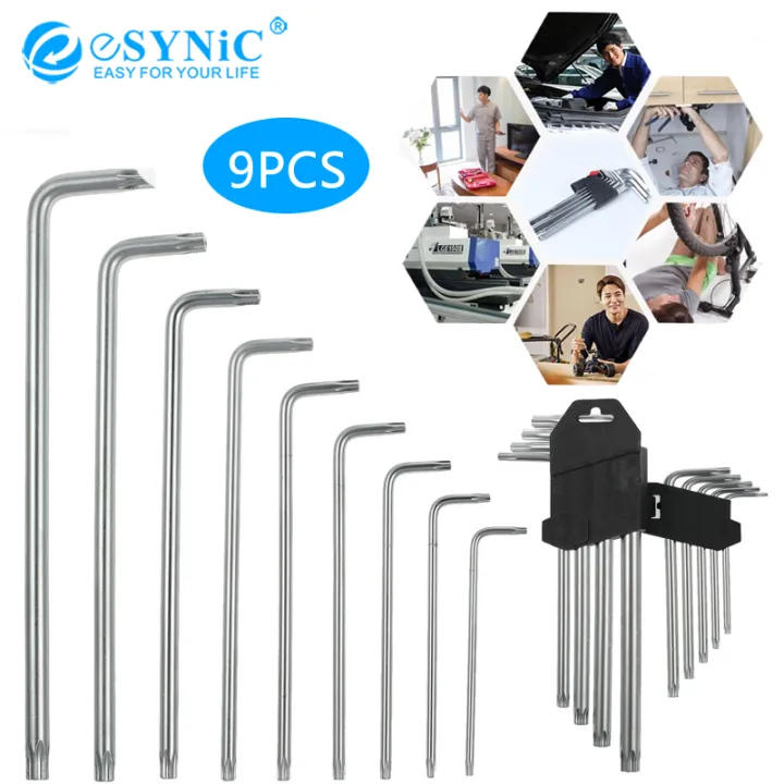 eSYNIC 9 PCS Metric Star TORX Key Set Silver Long Pattern Expert S2 ...