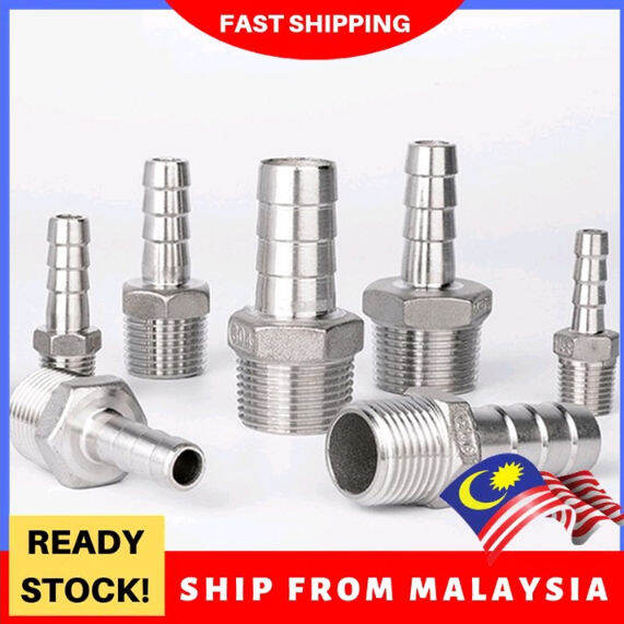 304 Stainless Steel BSP 1/8" 3/8" 1/2" 1/4" Male Thread Barb Pipe ...