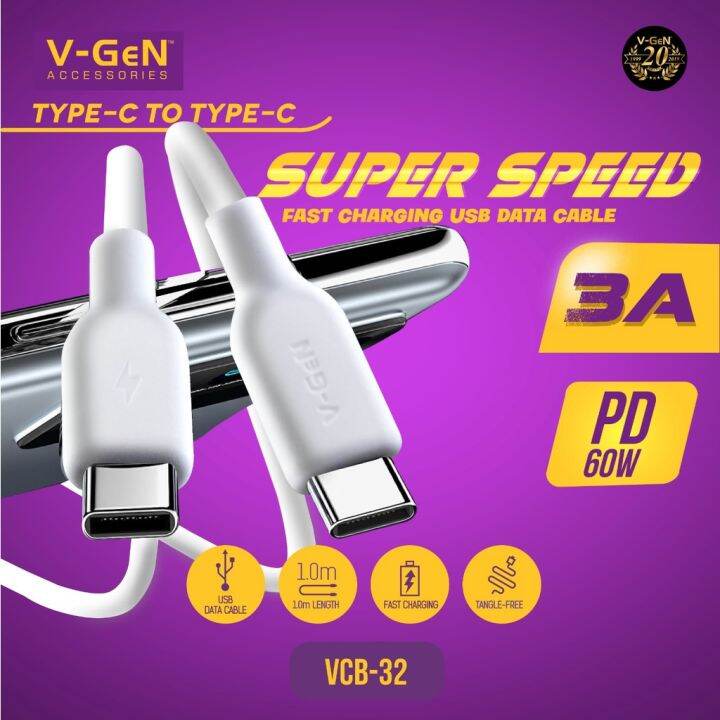 Kabel PD V-GEN Type C to C Kabel Data USB Vgen VCB-32 Fast Charging ...