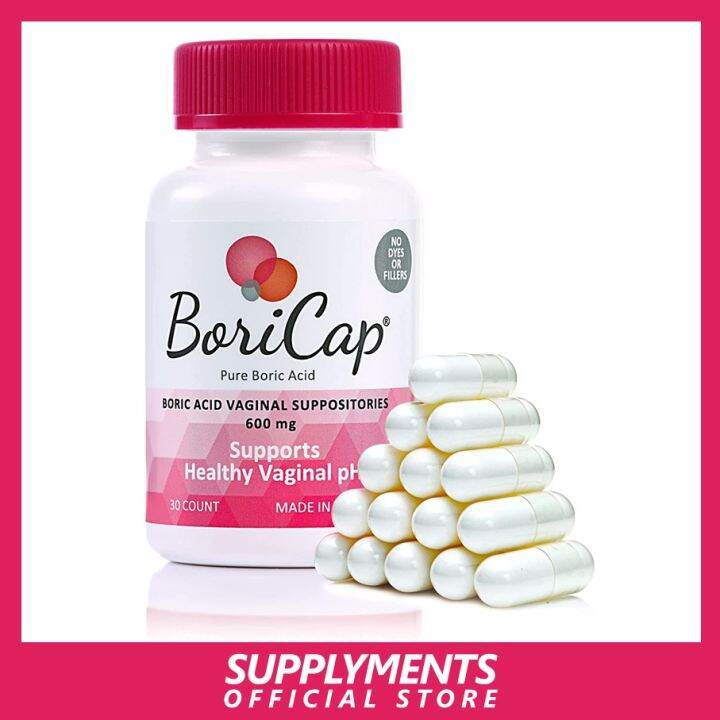 Boricap Boric Acid Suppositories 30 capsules for Vaginal Health, BV ...