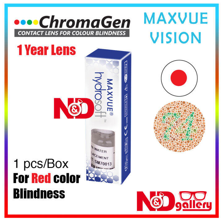 Chromagen maxvue , Contact Lens for Color Blindess ( RED ONLY) 14.3mm 1 pcs/Vial , 1 Year Lens ...