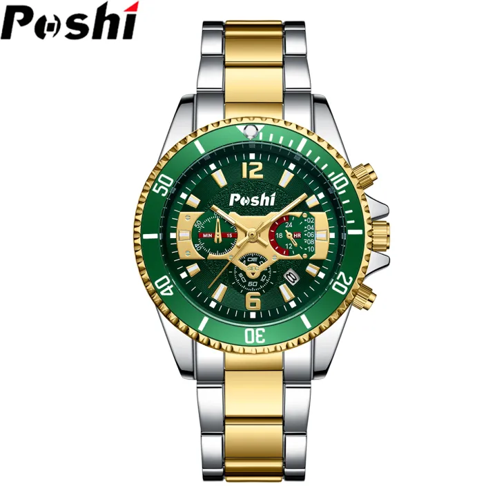POSHI Top Brand Men's Watch Waterproof Green Water Ghost Full Steel ...