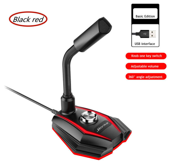 RGB Computer Microphone Free Drive Noise Reduction 360° Rotate USB AUX ...