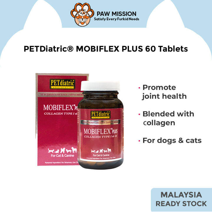 PETdiatric MOBIFLEX PLUS 60 Tablets Collagen Type 1 & 2 Joint Health ...
