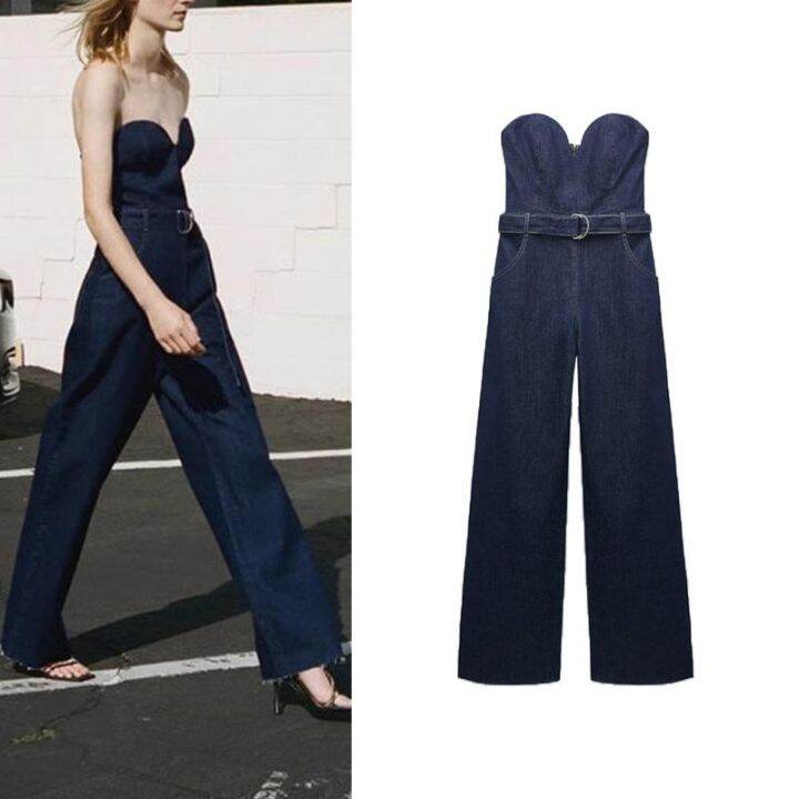 Zaraสเก็ตกางเกงเอวสูงตรงเรโทรใหม่ฤดูร้อนรัดตัวชุดเอี๊ยมยีนส์กางเกงขา ...