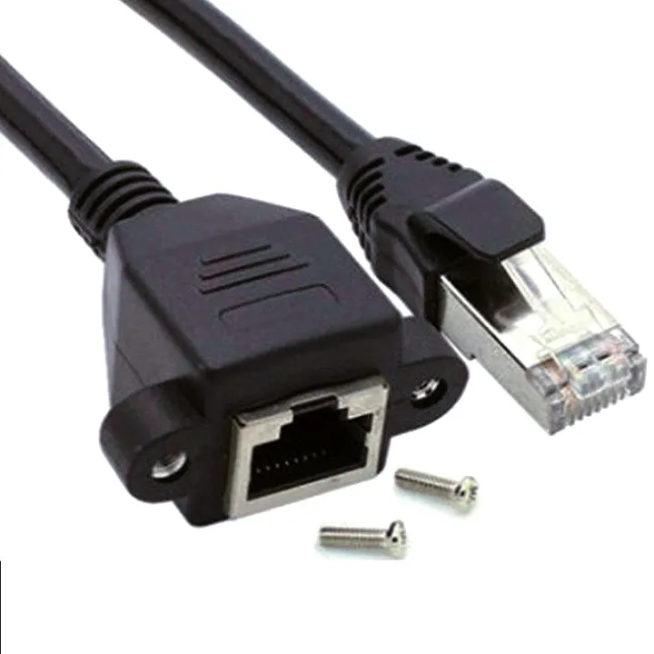 8Pin RJ45 Cable Male to Female Screw Panel Mount Connector Ethernet LAN ...