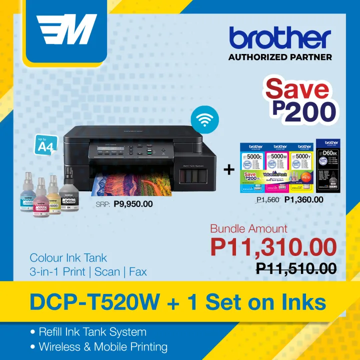 Brother DCP-T520W Ink Tank Printer + 1 additional set of ink | Lazada PH