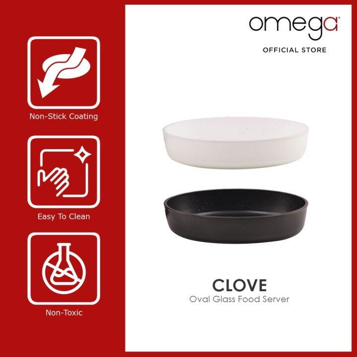 Omega Clove 2.4 Liters Oval Glass Food Server with Imported Non-Stick ...