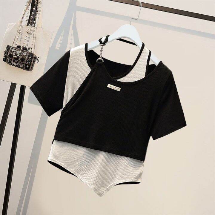 SSeE เสื้อยืดแฟชั่นผู้หญิงเสื้อแขนสั้นสวมหัวเข้ารูปลำลองมีรูลายฉลุพิมพ์ ...