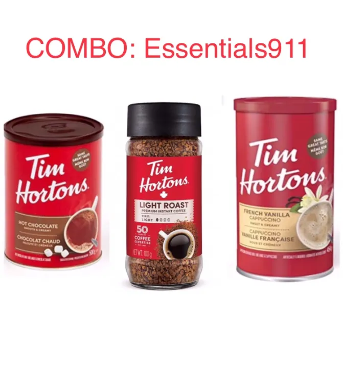 COMBO: Tim Hortons Premium Light Roast Instant Coffee 100g + French Vanilla Cappuccino 454g ...