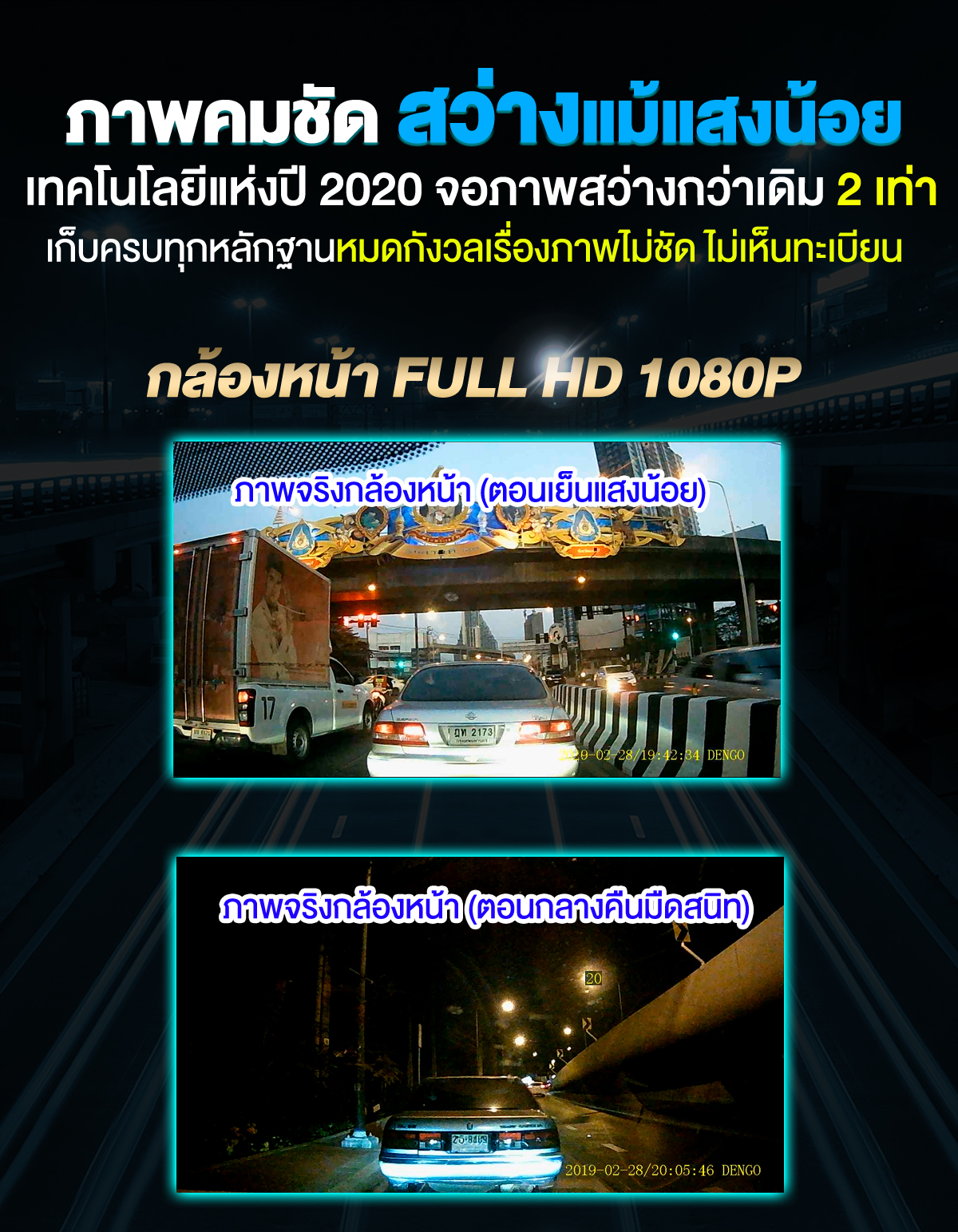 กล้องติดรถยนต์ Dengo Shark คุ้มค่า จอกว้าง สว่างกว่า ชัด Full HD 1080P ...
