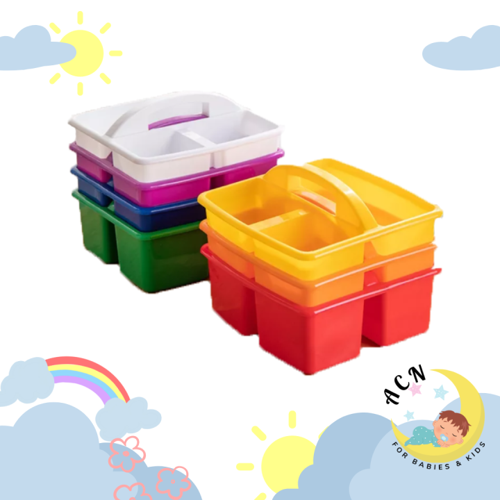 PORTABLE STORAGE CADDIES BOX PLASTIC DIVIDED BASKET BIN 3 COMPARTMENTS ...