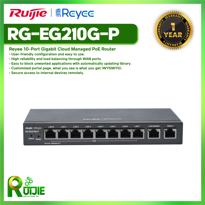 Ruijie Reyee RG-EG210G-E Reyee 10-Port Gigabit Cloud Managed Router ...