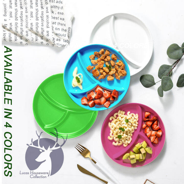 (12 in 1) - 10'' REUSABLE DIVIDED ROUND PLASTIC PLATE / CANTEEN PLATE ...