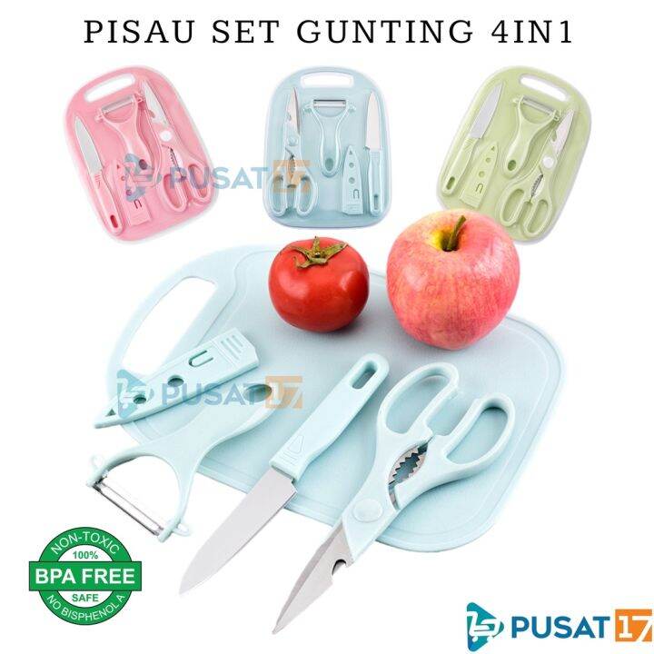 PUSAT17 PISAU SET TALENAN GUNTING 4IN1 STAINLESS / PISAU SET DAPUR 4 IN ...