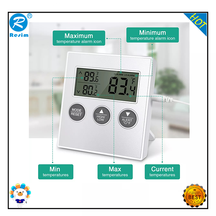Resim Refrigerator Thermometer and Room Temperature Sensor, Digital Freezer Thermometer Fish ...