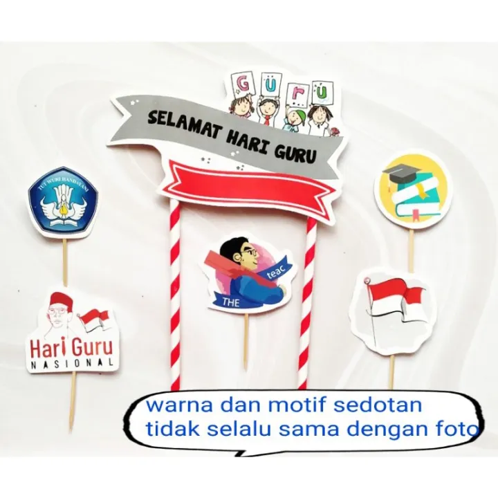 satu set cake topper hiasan kue tema Selamat Hari Guru / Happy Teacher ...