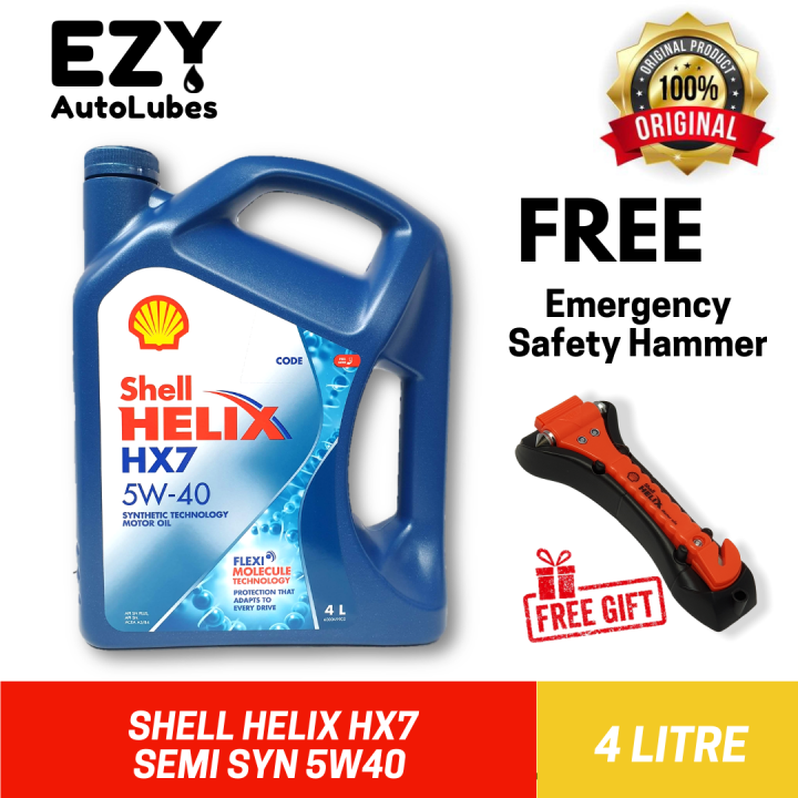 Shell Helix HX7 5W40 4L Semi Syn FOC Safety Hammer👉 IMPORTED FROM HONG KONG SHELL 100% ORIGINAL ...