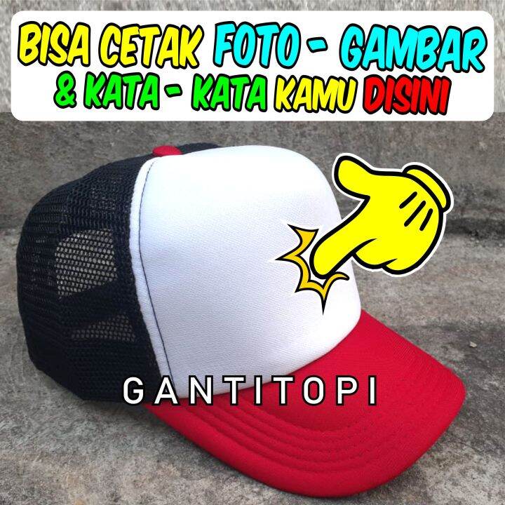 Topi Trucker WARNA MERAH PUTIH HITAM PREMIUM Custom Disain Suka-suka ...