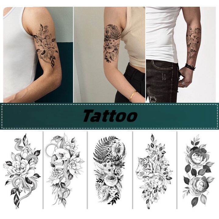 Temporary Tattoos Flower Skull Snake Beauty Body Arm Art Waterproof ...