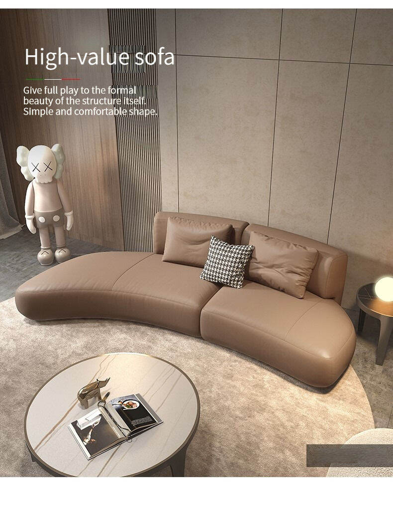 TATA HOME Nordic Leather Sofa โซฟาตัวยู Curved โซฟาสีครีม Minimalist ...