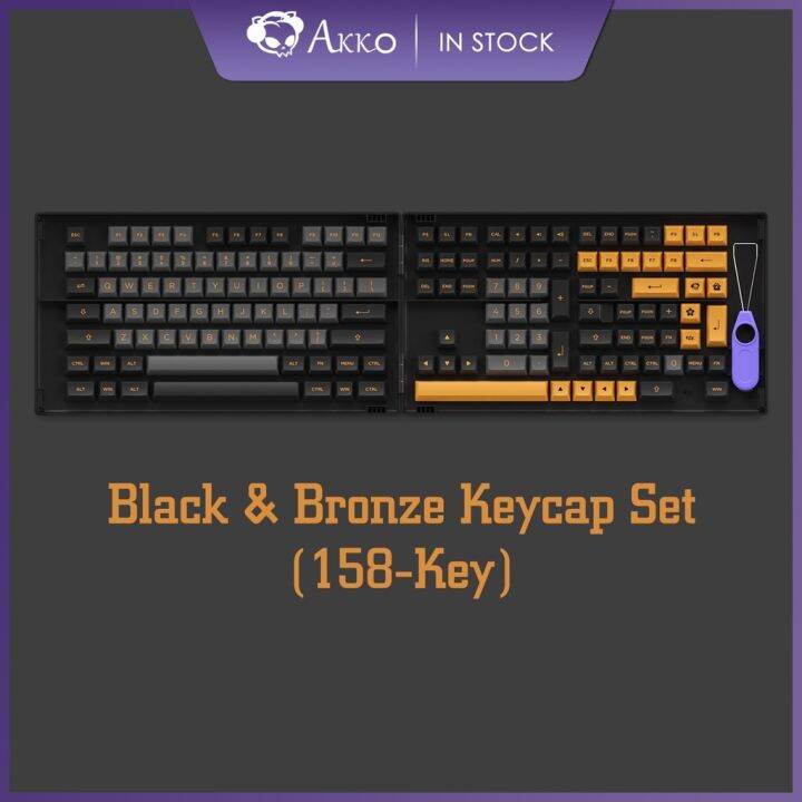 Akko Black Bronze Custom Keycap Set 158-Key ASA Profile PBT Double-Shot ...