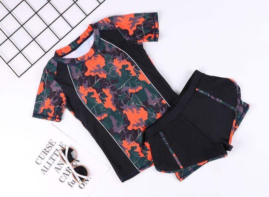 LYSEACIA M-XXXL แขนสั้นชุดว่ายน้ำสำหรับสตรีท่องว่ายน้ำเสื้อผ้าพิมพ์ 2 ชิ้นพลัสขนาดชุดว่ายน้ำยืด ...