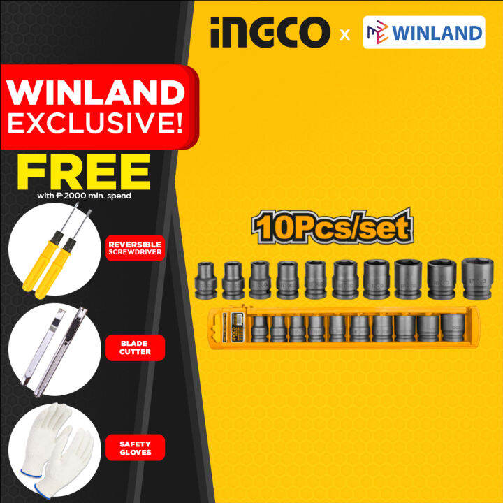 INGCO by Winland 10Pcs 1/2 Industrial Impact Driver Socket Set Cr Mo ...