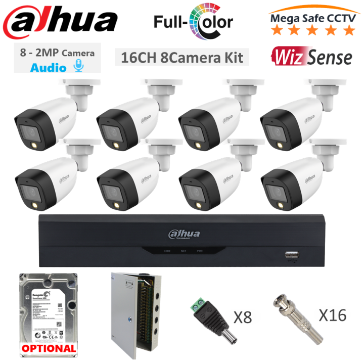 Dahua 16CH 2MP 8Cameras (8 Bullet) Full-Color Audio 16CH WizSense DIY ...