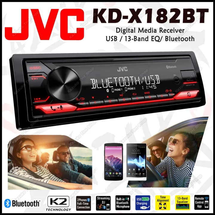 JVC KD-X182BT Car Digital Media Receiver featuring Bluetooth USB 13 Band EQ Single Din Player ...