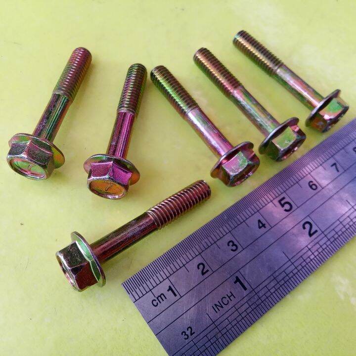 FLANGE BOLT KUNING M6 X 35 / BAUT 10 KUNCI 10 / BAUT TOPI M6 X 35 KUNING / FLANGE BOLT M6X35 ...