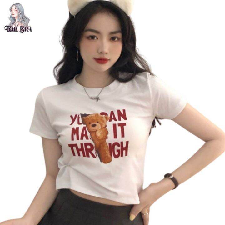 เสื้อครอบสกรีนลายน้องหมี เสื้อยืดผู้หญิง เวอร์ชั่นเกาหลี สวมใส่สบาย TS1026 | Lazada.co.th