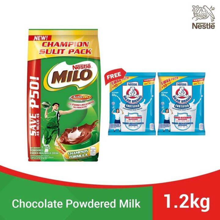 MILO Powdered Choco Malt Milk Drink 1.2kg with FREE Bear Brand 33g ...