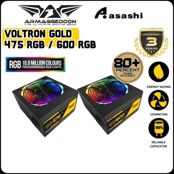 Armaggeddon Voltron Gold 475 RGB 475W / Voltron Gold 600 RGB 600W Power Supply (3 Years Warranty ...