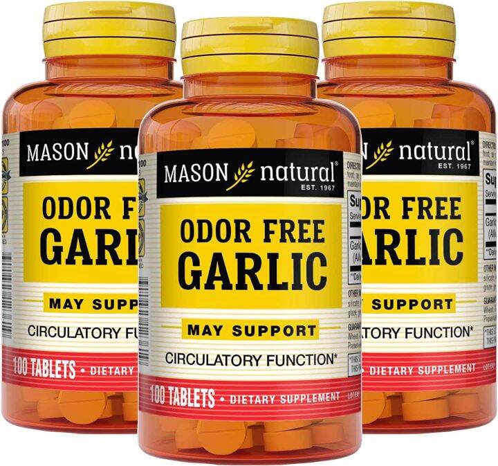 MASON NATURAL Garlic 200 mg Odor Free Allium Sativum Supplement ...