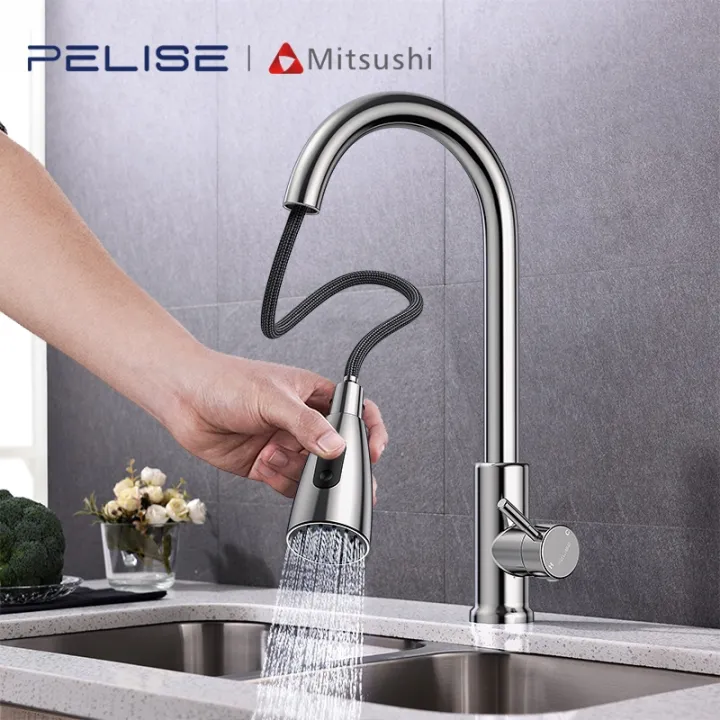 Pelise by Mitsushi Kitchen Faucet 360°Flexible Rotary Pull Out Faucet ...