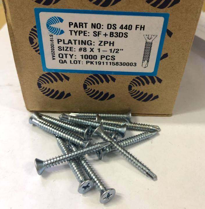 [1000 Pcs Box] 8 X 1 1 2 Csk Self Drilling Screws 4 2mm Zinc Coated