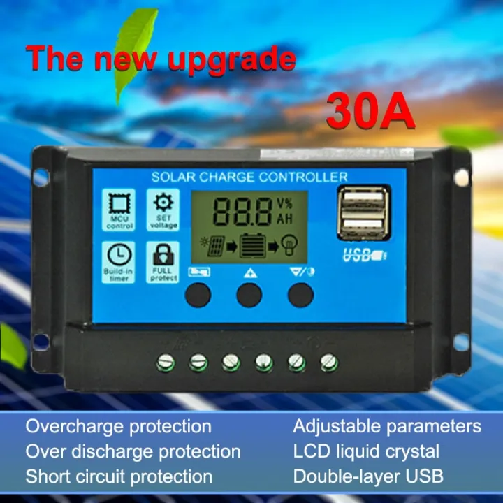 Solar Charge Controller 12V 24V 60A 50A 40A 30A 20A 10A PWM Controller LCD Dual USB 5V Output ...