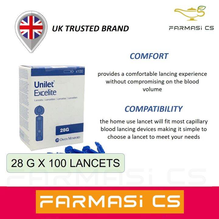 Unilet Excelite 28G x 100 Lancets EXP:10/2025 [ glucose blood comfort ...