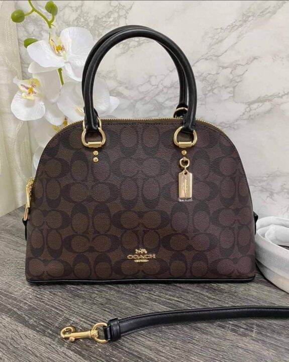 Coach 2558 Katy Satchel in Brown Signature Coated Canvas and Black ...