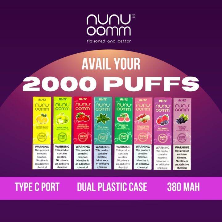 Nunu Oomm Rechargeable 2000 Puffs Pods | Lazada PH