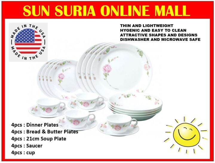 CORELLE ORIGINAL DINNER SET 20PCS (COUNTRY ROSE/SAKURA/ROSABELLE/PLUM ...