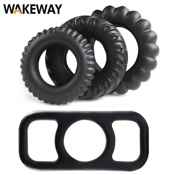 WAKEWAY 2 Styles Silicone Male Ring Lock Sperm Ring Scrotum Collar ...