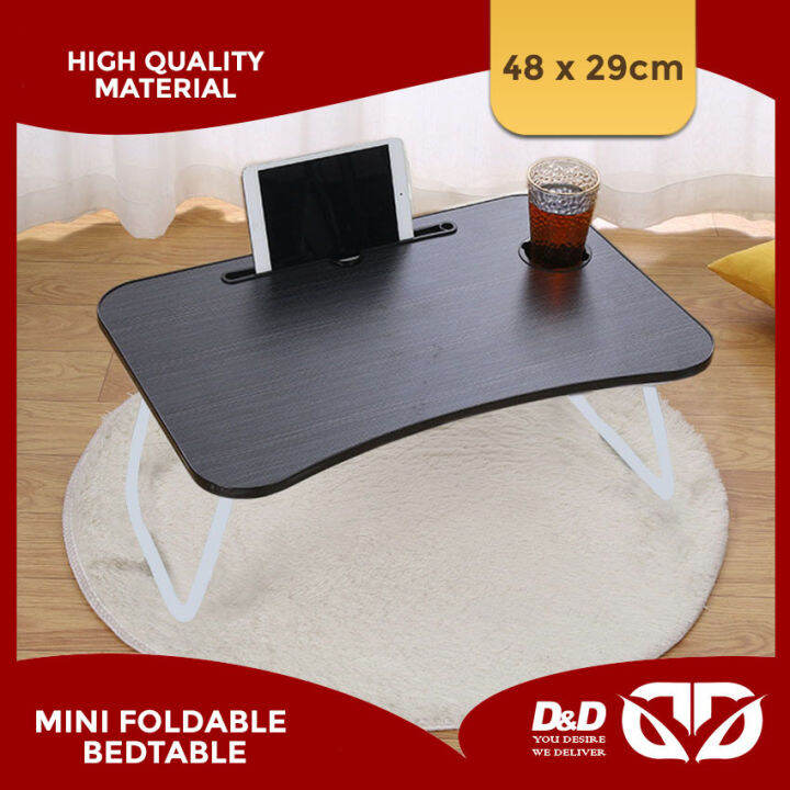 D&D Mini Bedtable 48 x 29cm Small Folding Desk Bed Table with Glass ...