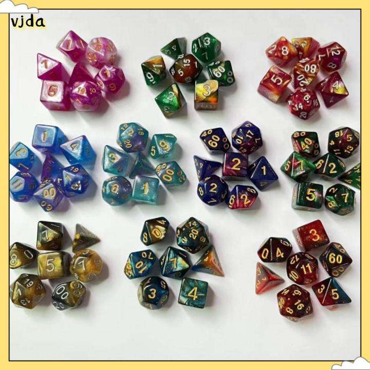 VJDA อะคริลิค7ชิ้น/เซ็ต7-Die D12 D20สำหรับเกมกระดานเกมตารางลูกเต๋าหลายหน้า TRPG DND ลูกเต๋า DND ...